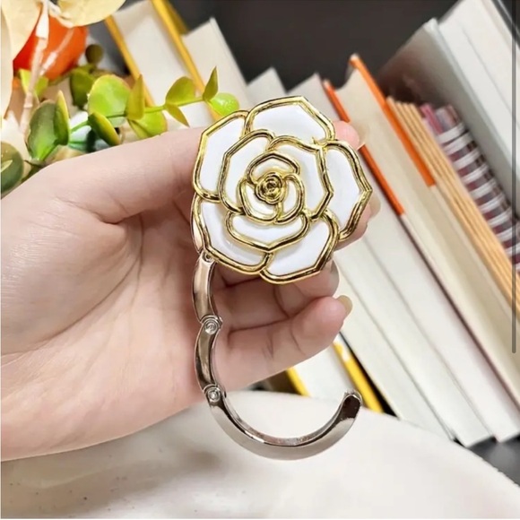Hand Crafted | Accessories | Purse Hook White Rose With Gold Accents ...